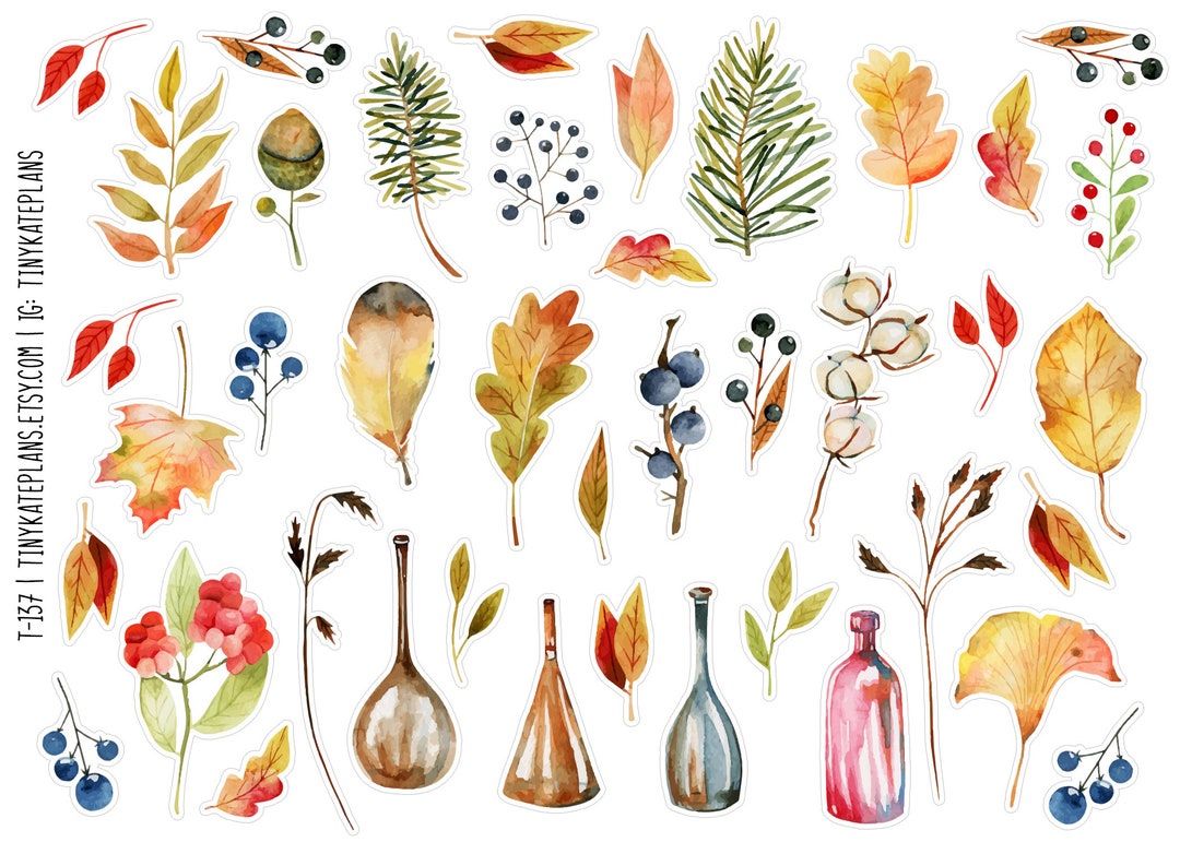Watercolor Fall Elements Planner Stickers, Cozy Fall Planner Stickers ...