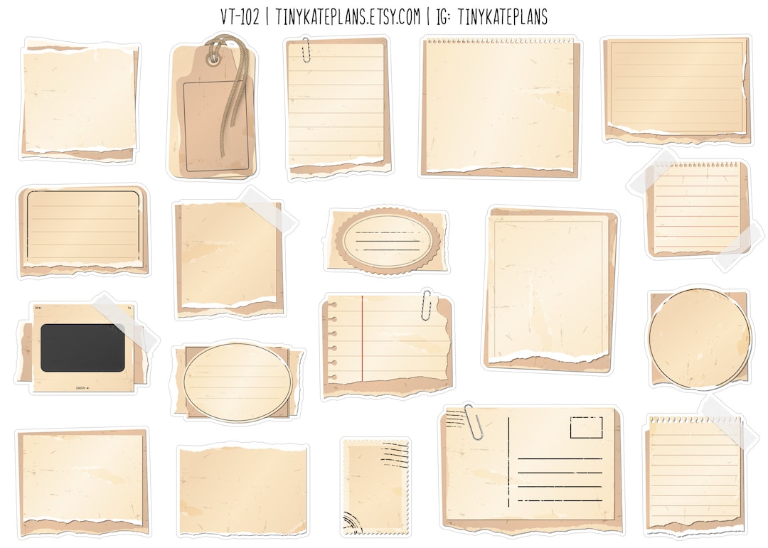 19 Vintage Sticky Note Planner Stickers, Vintage Scrapbook Stickers ...