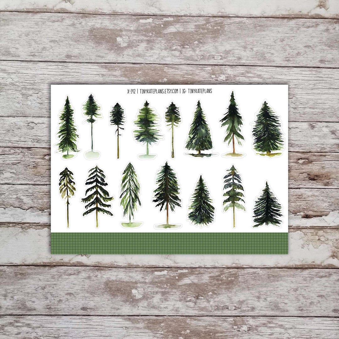 Watercolor Pine Trees Planner Stickers, Winter Stickers, Cozy Winter ...