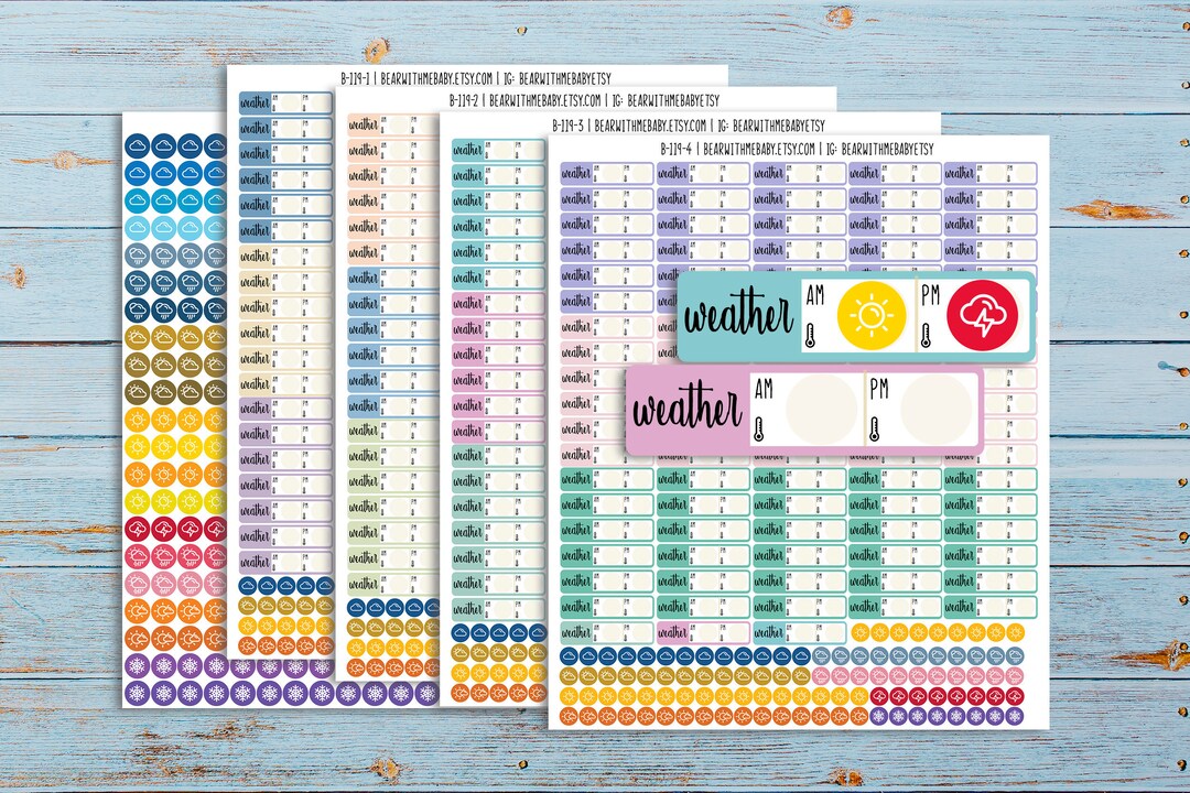 93 Weather Box Planner Stickers, 105 Colorful Mini Dot Weather Planner ...