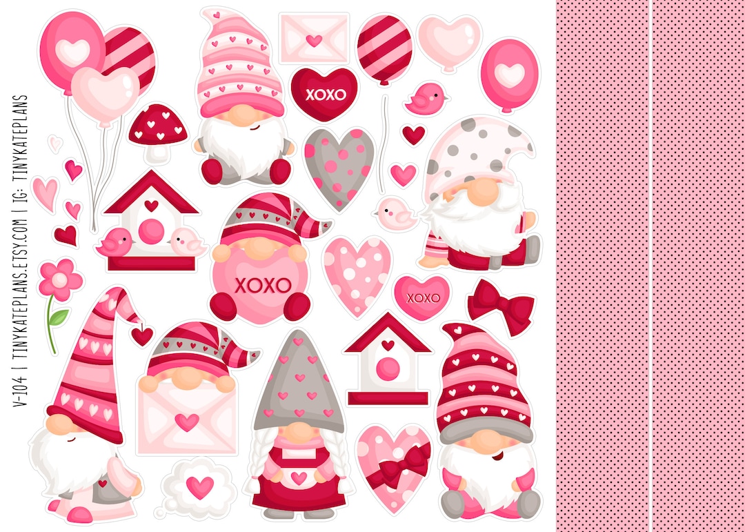 Valentine's Day Gnome Planner Stickers, Tiny Love Planner Stickers ...