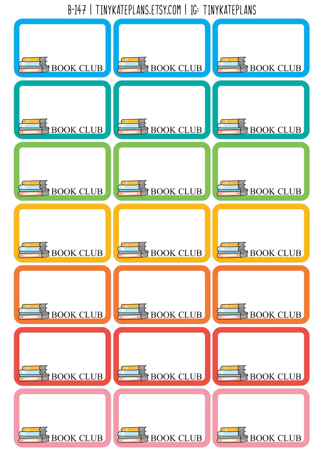 21 Half Box Book Club Planner Stickers, Reading Stickers, Erin Condren ...