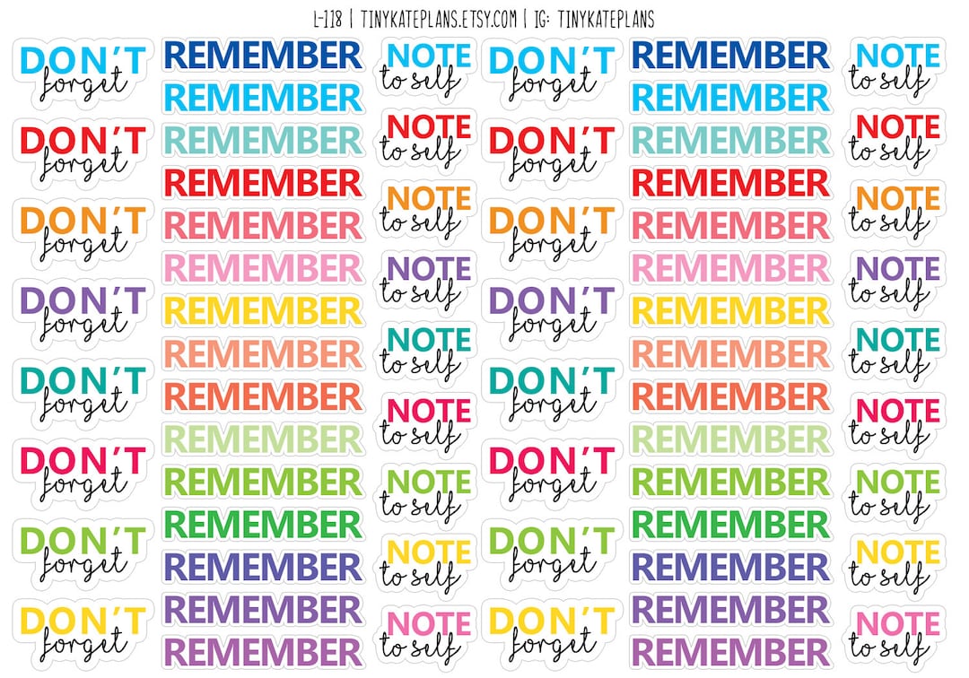 64 Reminder Planner Stickers, Tiny Word Planner Stickers, Don't Forget ...