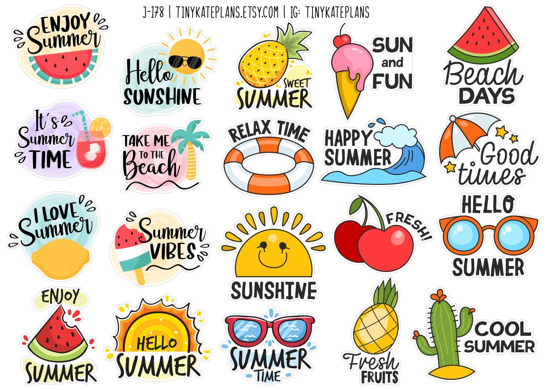 Summer Phrases Elements Planner Stickers, Tiny Vacation Word Planner ...