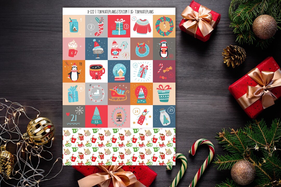 Cute Christmas Countdown Planner Stickers, Cozy Winter Planner Stickers ...