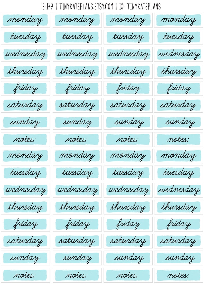 64 Tiny Days of the Week & Notes Planner Stickers Calendar - Etsy