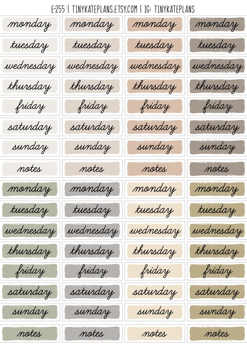 Neutral Tiny Days of the Week Planner Stickers, Date Dot Planner ...