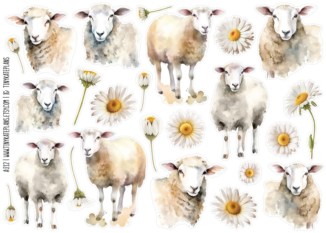 Sheep & Daisies Planner Stickers, Farm Animal Planner Stickers ...