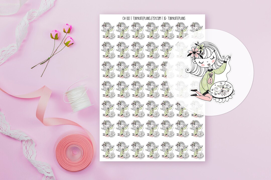 CROSS STITCHING Character Girl Planner Stickers, Hobby Planner Stickers ...