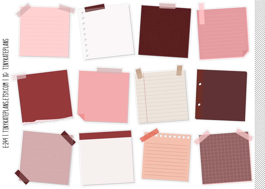 12 Red & Pink Sticky Note Planner Stickers, Notepad Planner Sticker ...