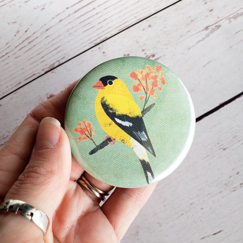 2.25 Inch American Goldfinch Button Pins, Colorful Yellow Bird Button ...