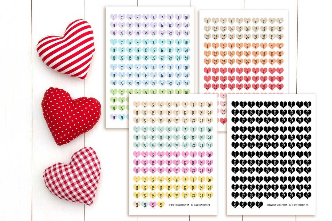 124 Tiny Heart Date Week Planner Stickers, Heart Date Cover Planner ...
