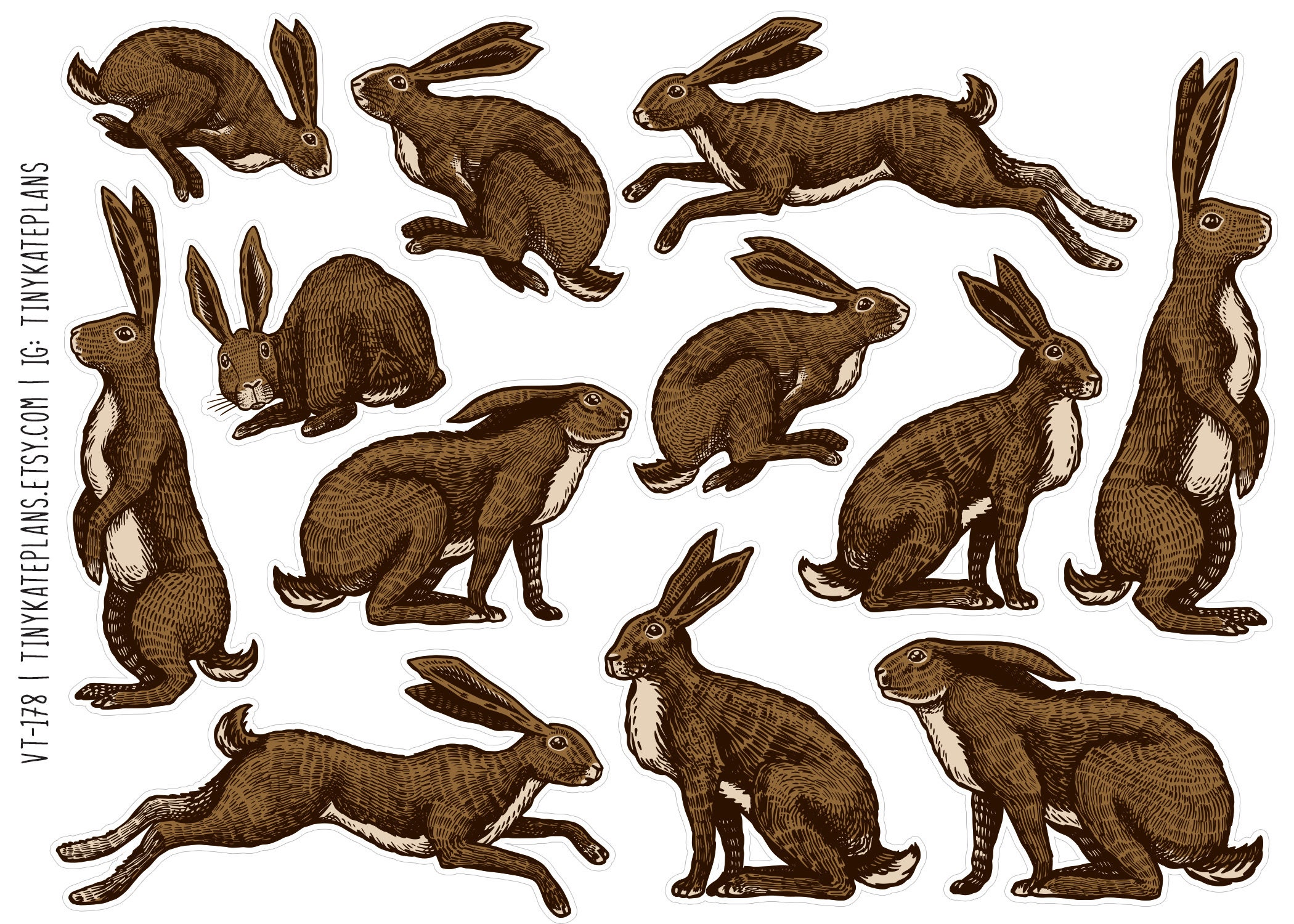 Vintage Inspired Wild Hare Planner Stickers, Bunny Junk Journal ...
