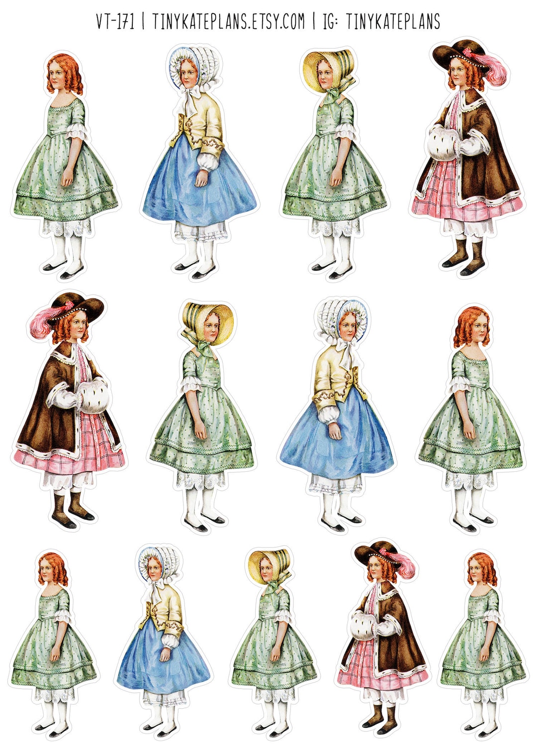 Vintagegirl Stickers for Junk Journals, Vintage Girls Scrapbook ...