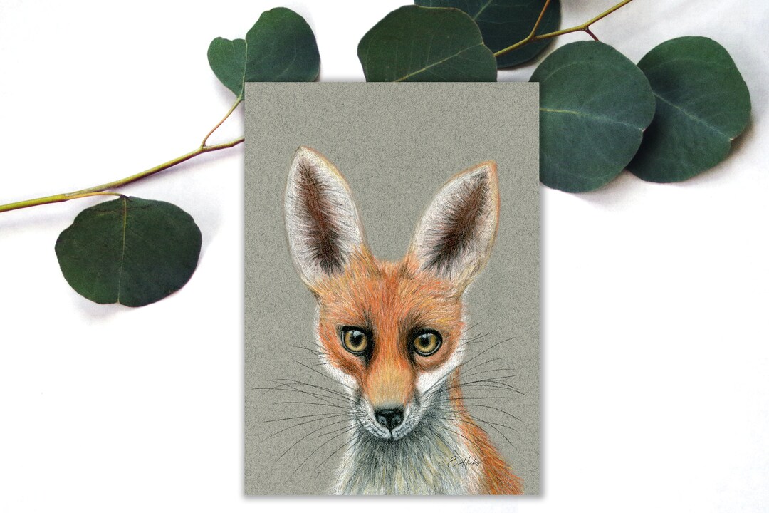 Long-eared Fox Postcard, Soft Pastel Animal Art Print Postcard, Penpal ...