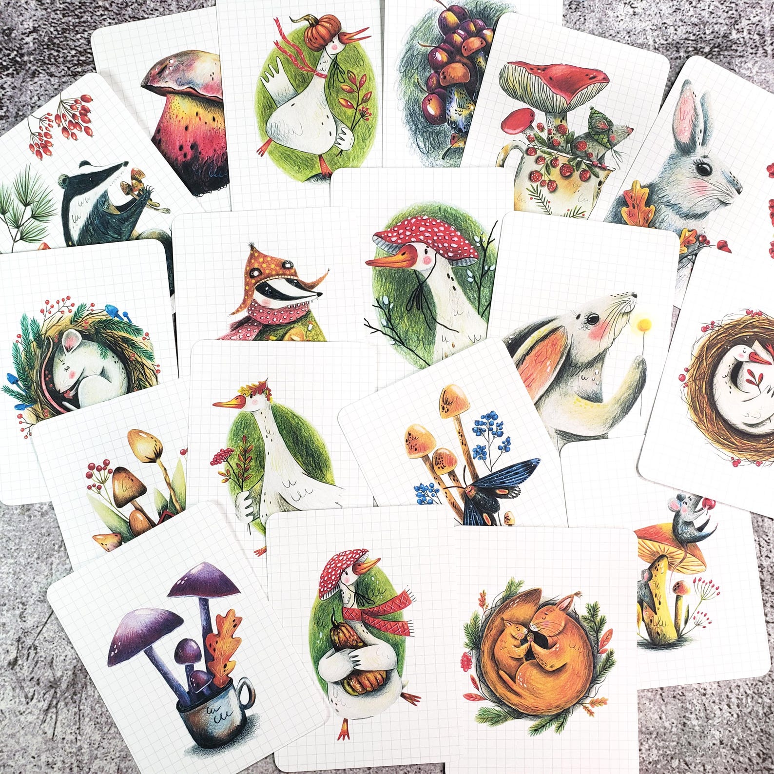 Tipin Art Card Set of 18, Fall Animals 3x4 Card Prints for ...