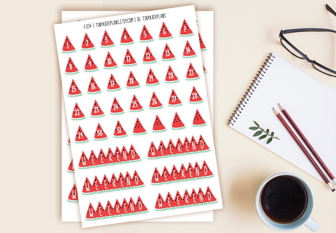 Watermelon Date Cover Planner Stickers, Watermelon Calendar Countdown ...