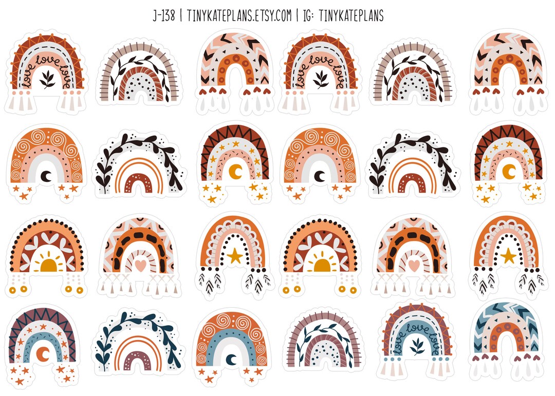 Boho Rainbows, Moon & Stars Stickers, Boho Rainbow Planner Stickers ...