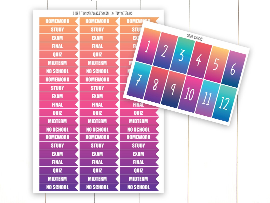 63 Ombre School Flag Stickers, Tiny School Planner Stickers, College ...