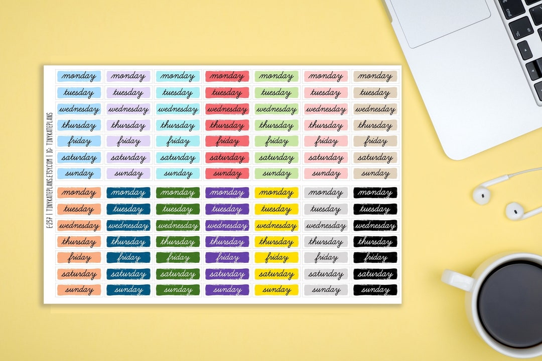 98 Tiny Days of the Week Planner Stickers, Colorful Calendar Planner ...
