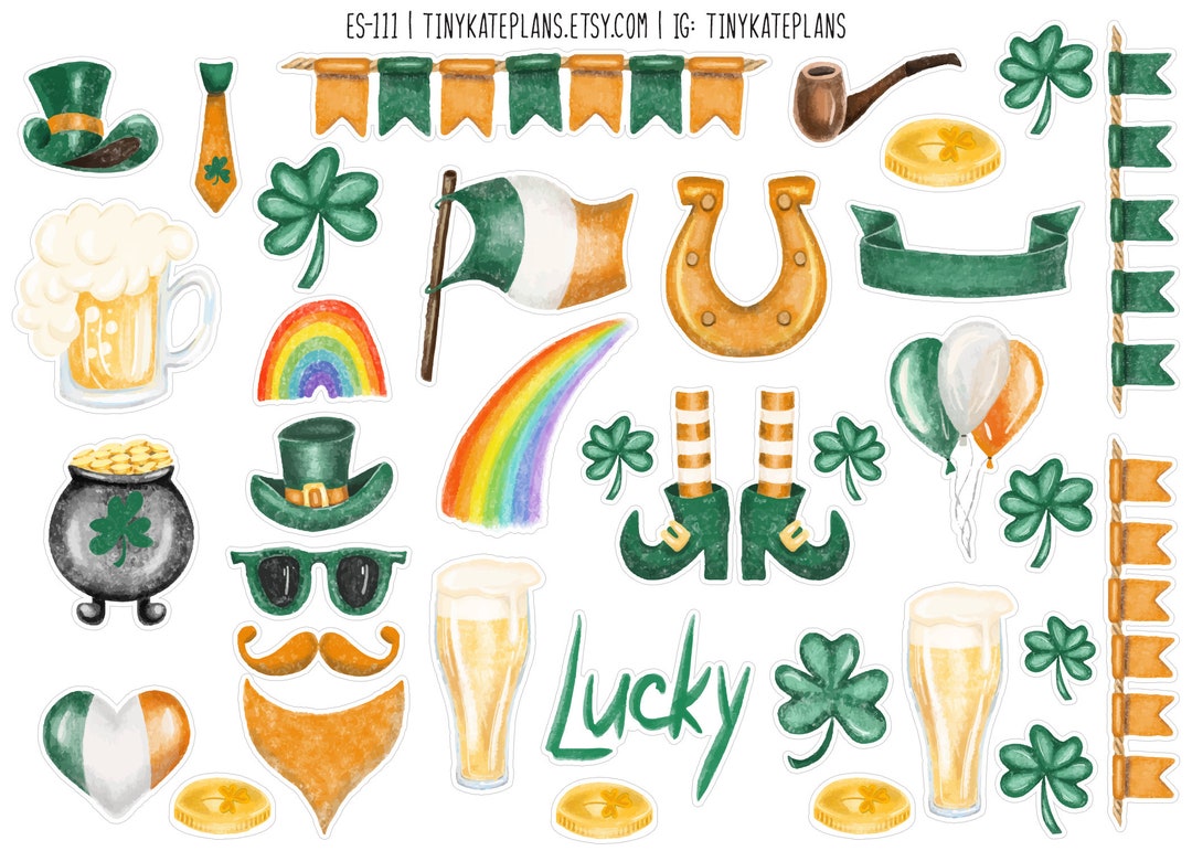 Watercolor Saint Patrick's Day Planner Stickers, St. Patricks Garland ...