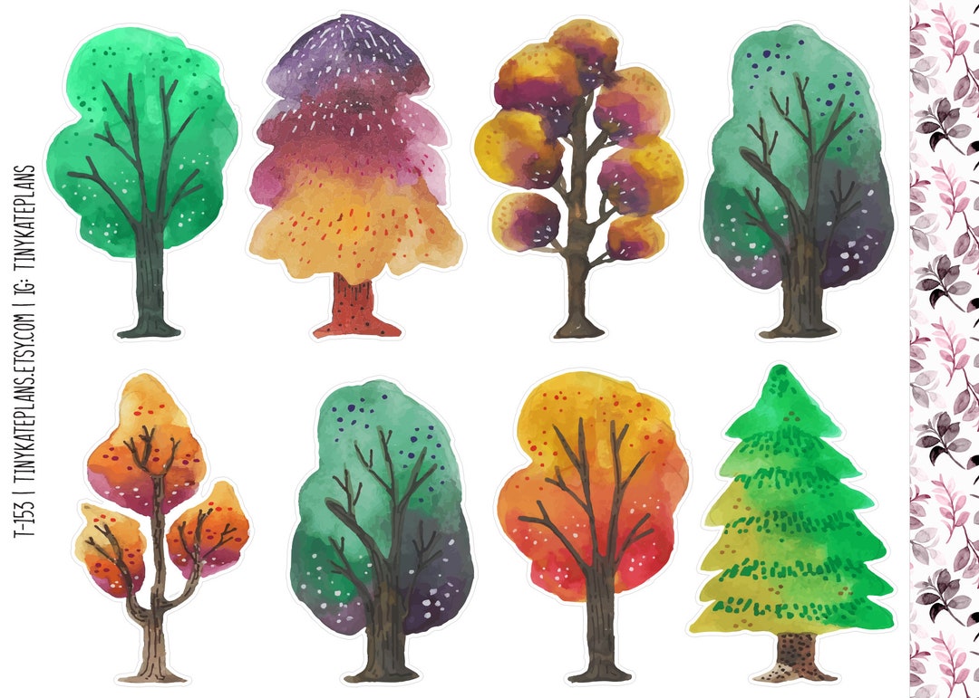 Watercolor Tree Planner Stickers, Fall Tree Stickers, Cozy Fall Planner ...