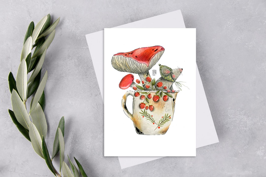 Pitcher Mouse Postcard, Animal Postcard Print for Postcrossing, Mouse ...