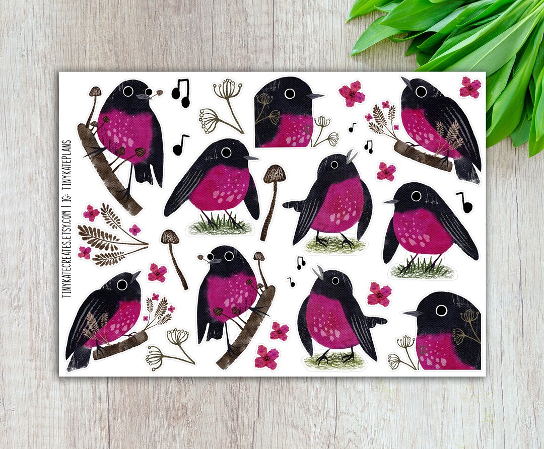 Pink Robin Planner Stickers, Silly Bird Planner Stickers, Cute Bird ...