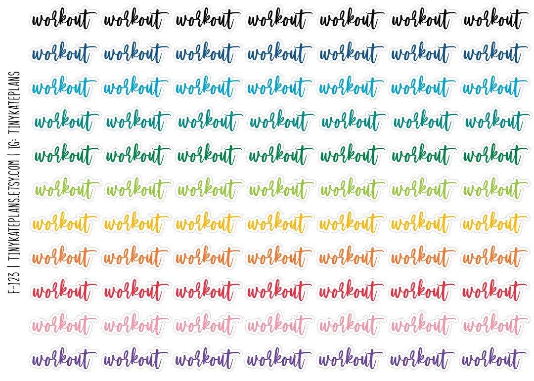 77 Tiny Workout Wording Planner Stickers, Colorful Workout Word Planner ...