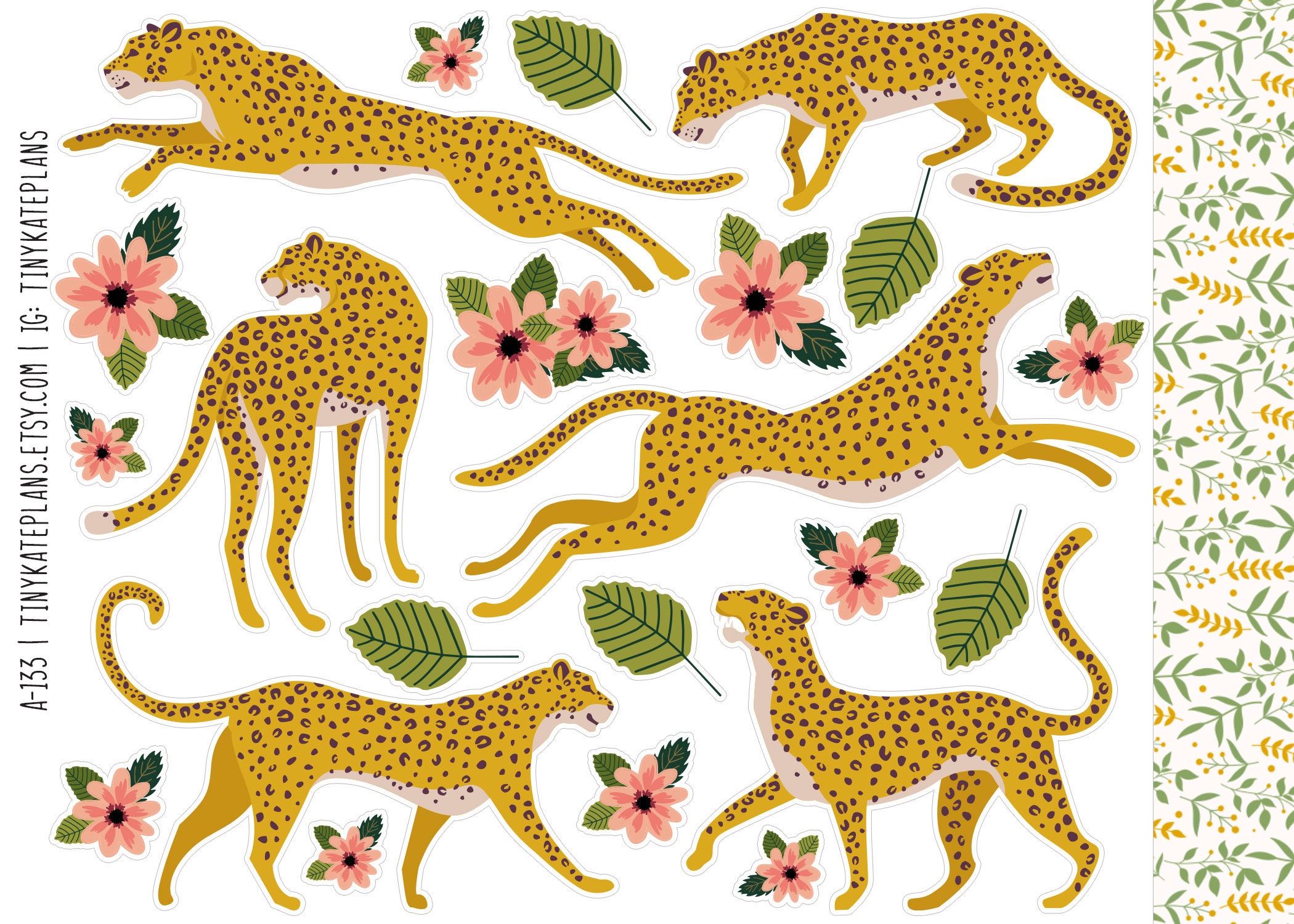 Leopards With Flowers Planner Stickers, Animal Planner Stickers ...