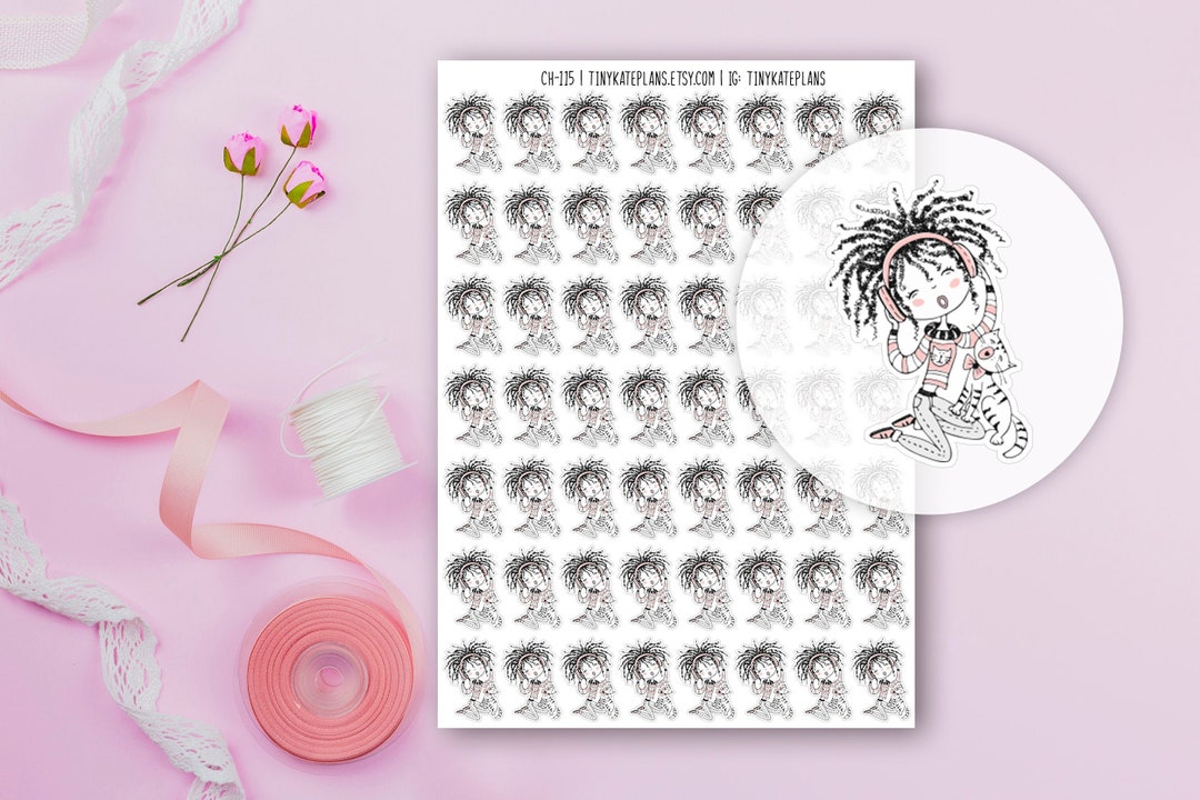 Girl Singing WITH A CAT & Balloons Planner Stickers, Birthday Planner ...