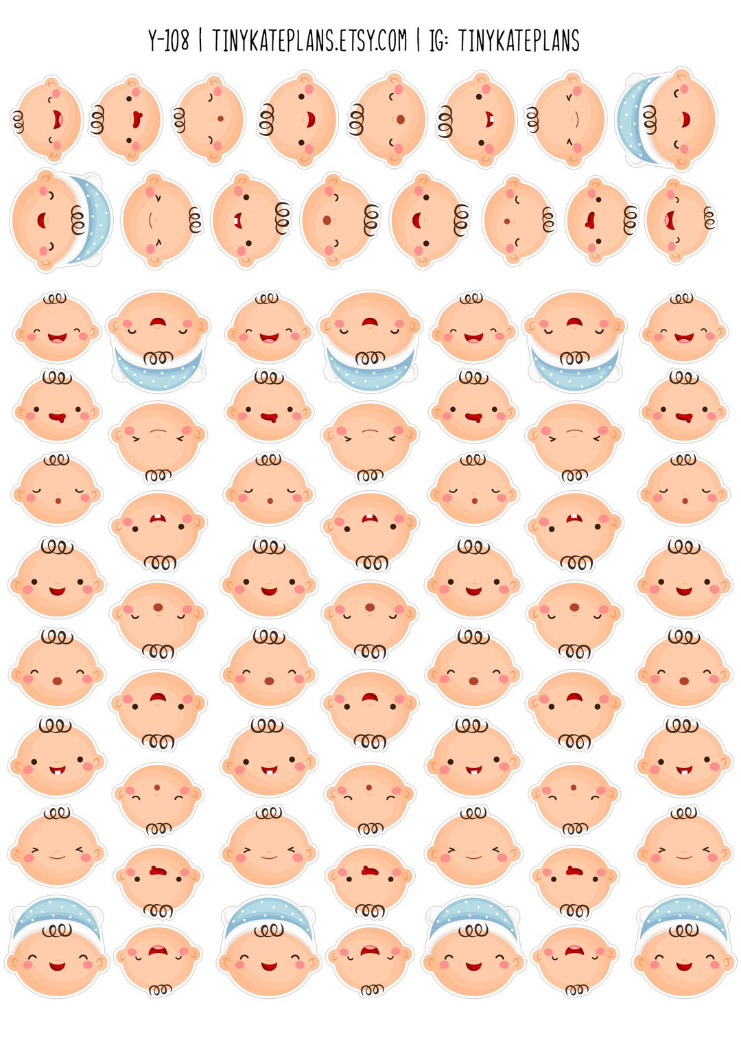 72 Baby Boy Face Planner Stickers, Baby Shower Stickers, Baby Head ...