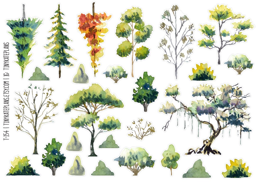 Watercolor Tree Planner Stickers, Fall Tree Stickers, Cozy Fall Planner ...