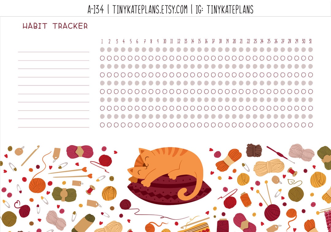 Cute Cat Monthly Habit Tracker Planner Sticker, Cat Lover Planner ...