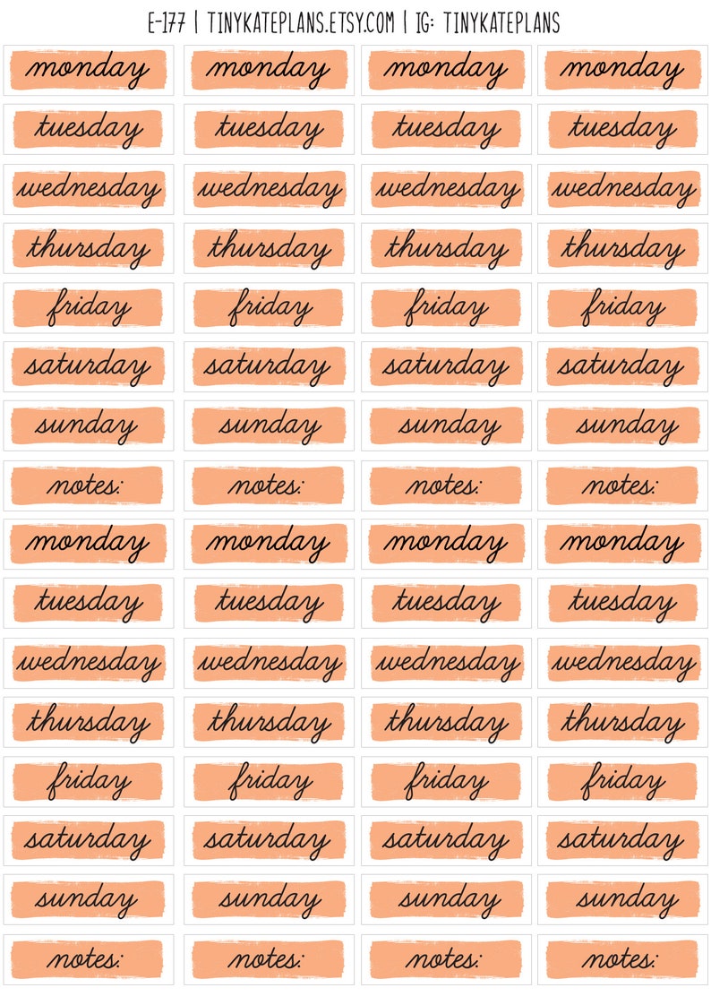 64 Tiny Days of the Week & Notes Planner Stickers Calendar - Etsy