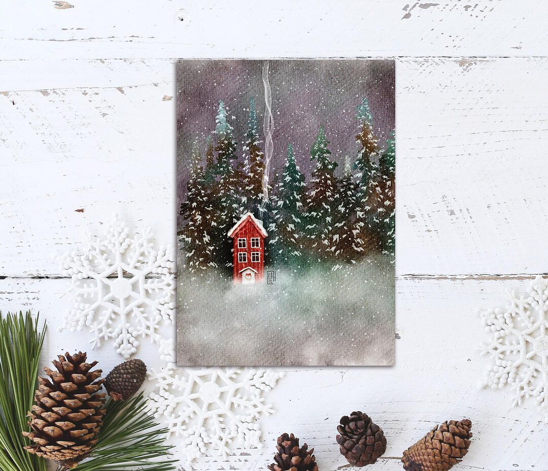 Misty House in the Woods Postcard, Winter Postcard Print for ...