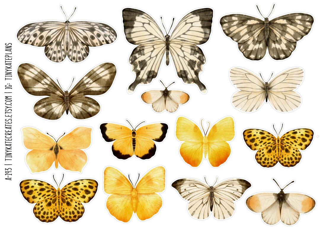 Watercolor Yellow Butterfly Planner Stickers, Butterfly Planner ...