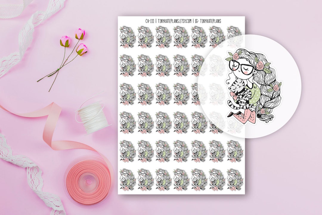 Girl WITH A CAT Planner Stickers, Cat Planner Stickers, Cat Lover ...