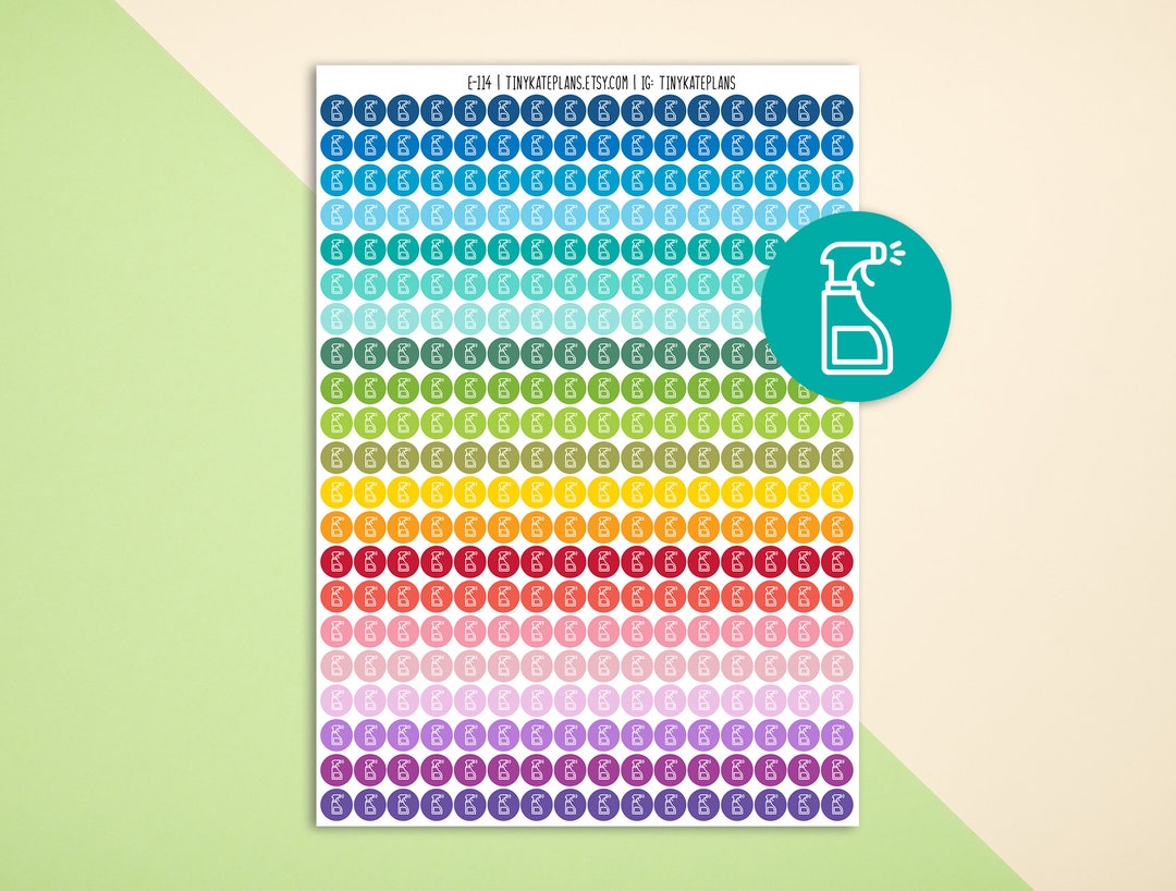Tiny Cleaning Spray Bottle Dot Planner Stickers, Colorful Mini Dot Home ...