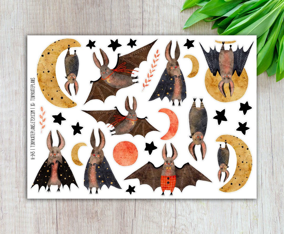 Halloween Brown Bat Planner Stickers, Spooky Bat Planner Stickers, Bat ...