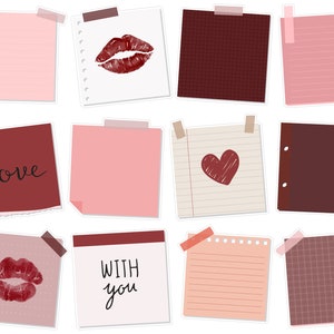 12 Red & Pink Sticky Note Planner Stickers, Notepad Planner Sticker ...