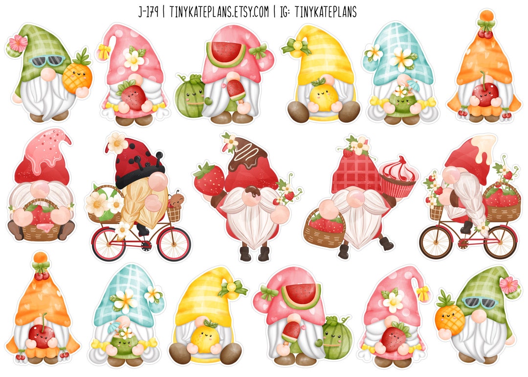 Summer Gnome Planner Stickers, Fruit Planner Stickers, Strawberry Gnome ...