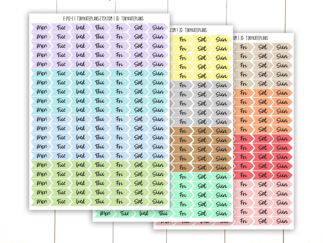 140 Tiny Days of the Week Colorful Planner Stickers, Week Calendar ...