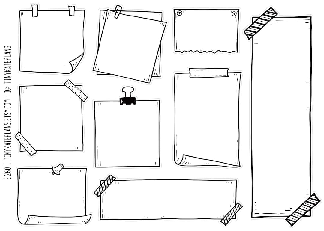 Black & White Sticky Note Planner Stickers, Notepad Planner Sticker ...