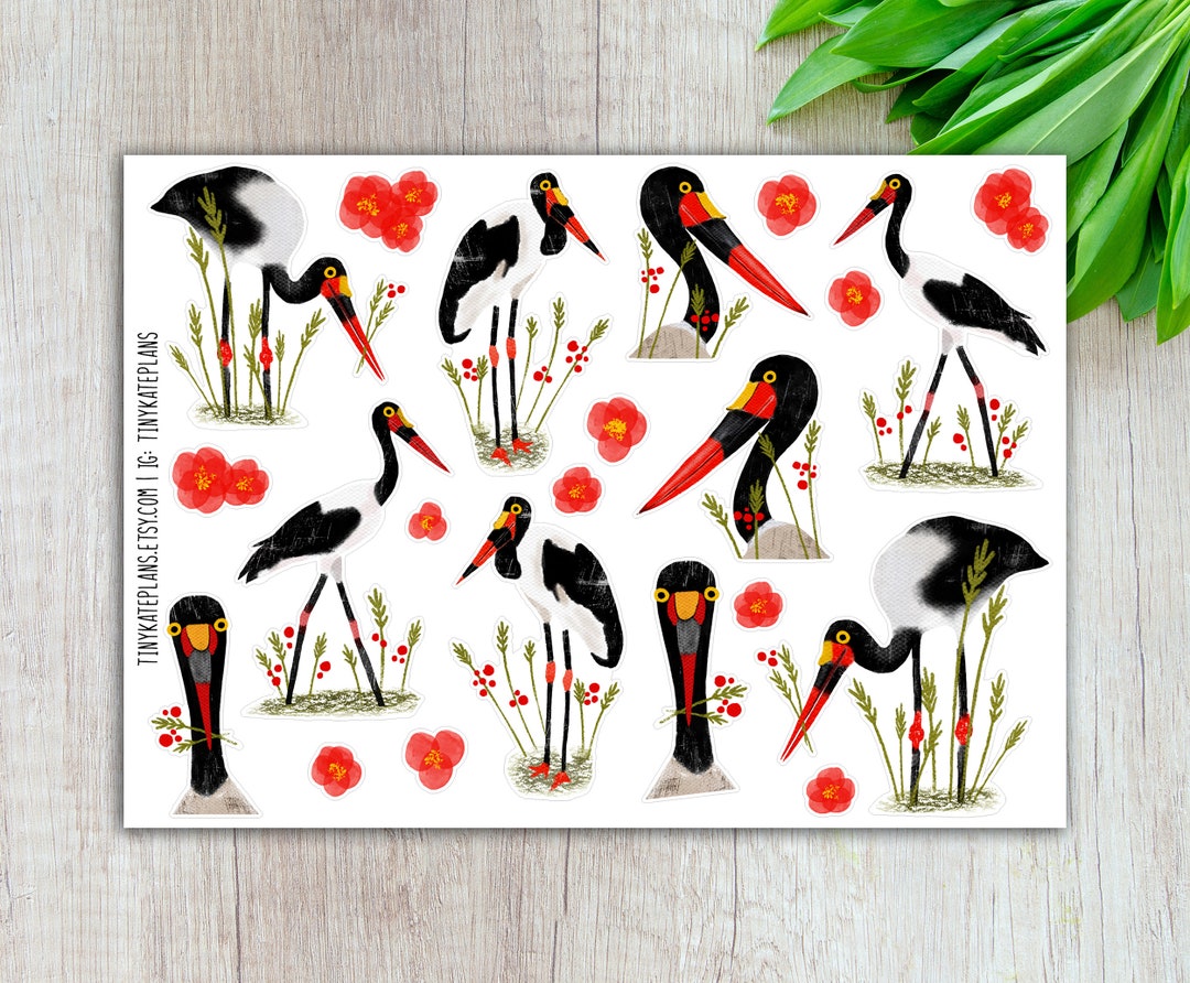Saddle-billed Stork Planner Stickers, Silly Bird Planner Stickers, Cute ...