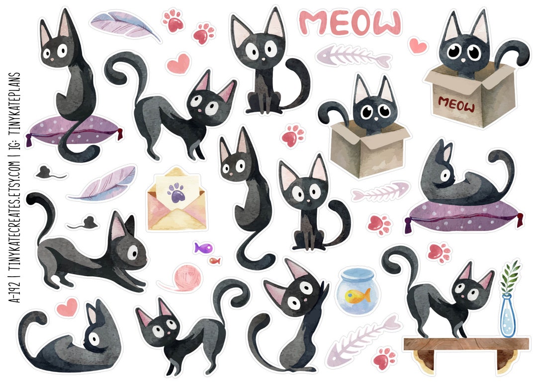 Cute Black Cat Life Planner Stickers, Pet Cat Lover Planner Stickers ...
