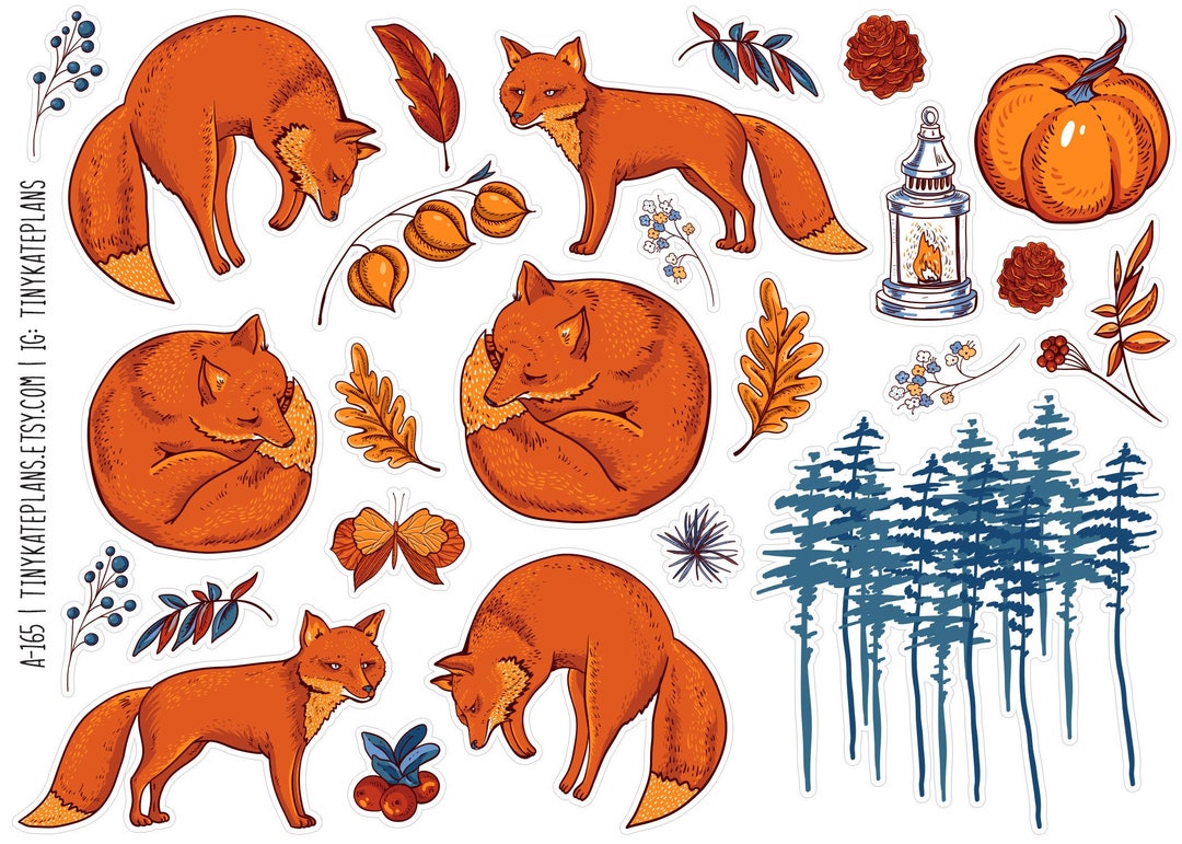 Cute Fall Fox Planner Sticker Set, Fall Fox Planner Stickers, Cute ...