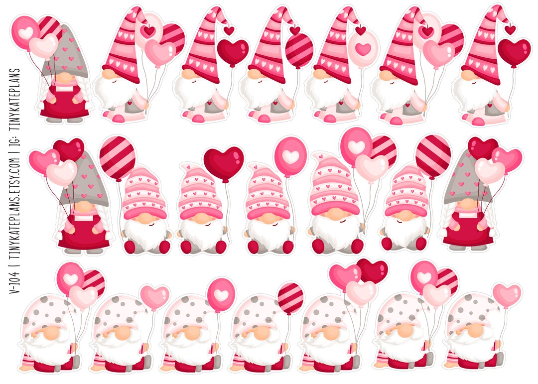 Valentine's Day Gnomes With Balloons Planner Stickers, Tiny Love ...