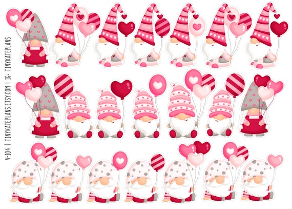 Valentine's Day Gnomes With Balloons Planner Stickers | Etsy