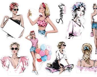 Summer Vibe Girl Stickers for Junk Journals Summer Girls | Etsy